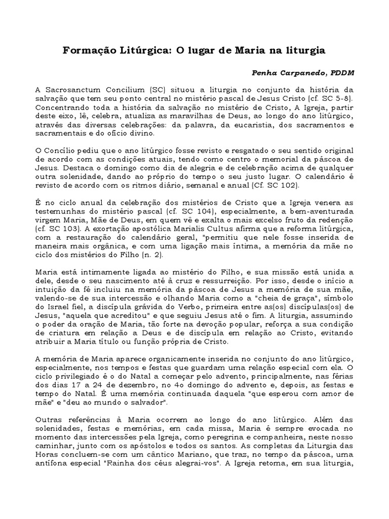 O Lugar de Maria Na Liturgia | PDF | Liturgia | Maria, mãe de Jesus