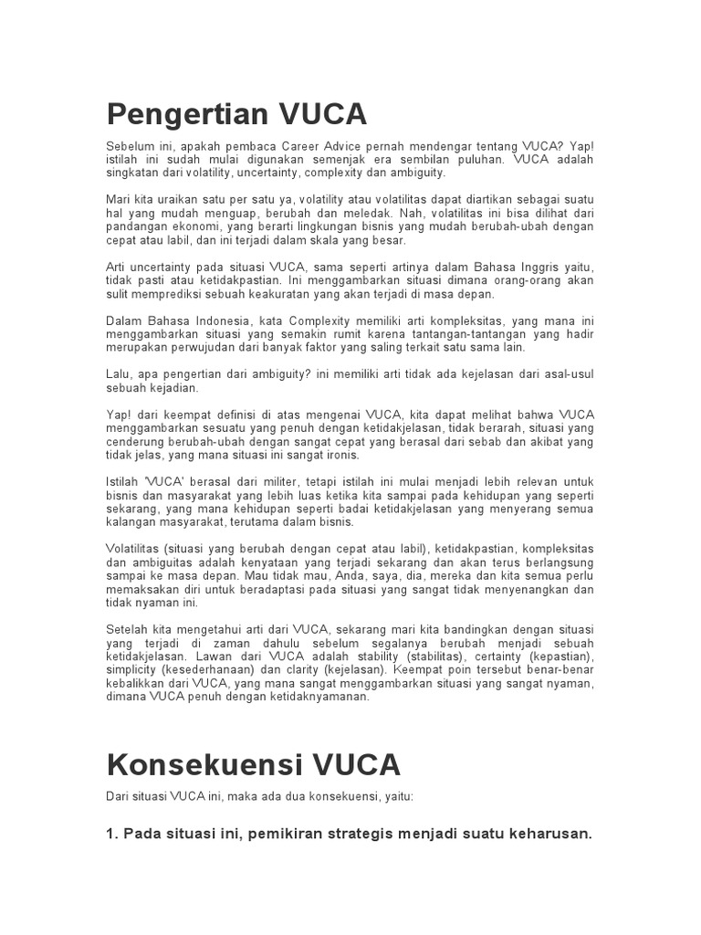 Pengertian VUCA | PDF | Pengembangan Diri