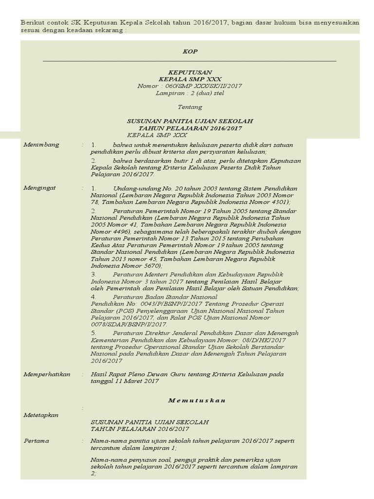 Contoh SK - Panitia - Penguji-Pengoreksi Us Baru | PDF