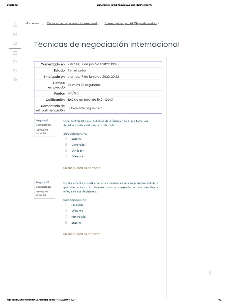 Examen Primer Parcial (Segunda Vuelta) - Revisión Del Intento | PDF