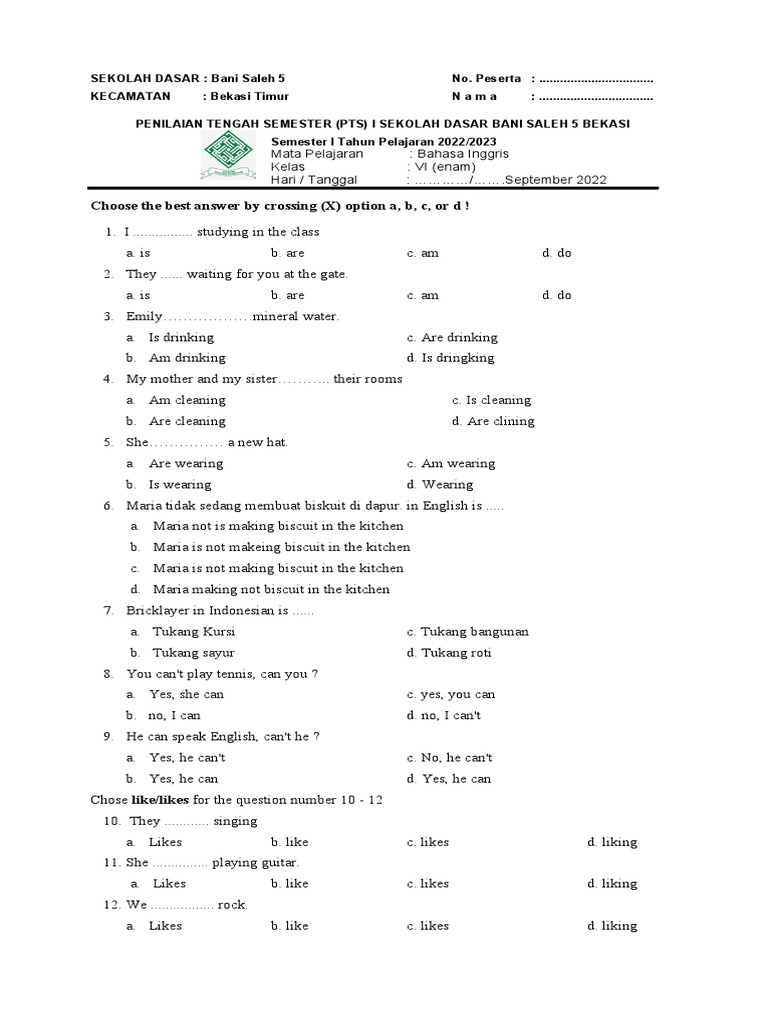 Soal Bahasa Inggris Kelas 6 | PDF