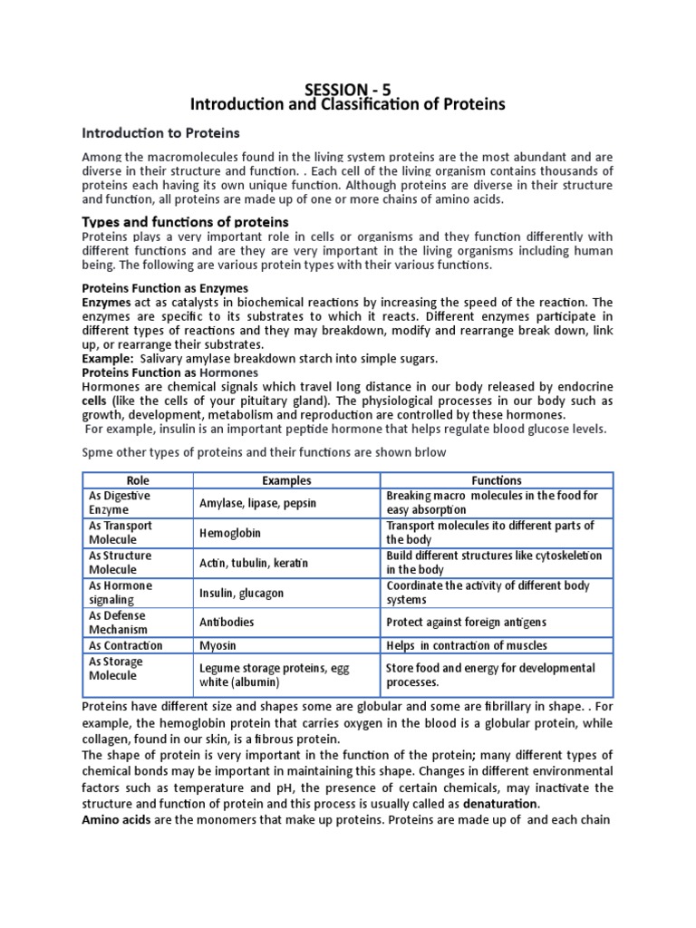 Session - 5 Introduction and Classification of Proteins | PDF ...