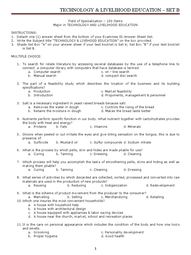 Tle Major Test Set 015 1 | PDF