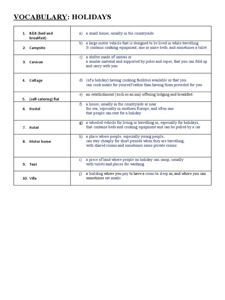 VOCABULARY Holidays | PDF