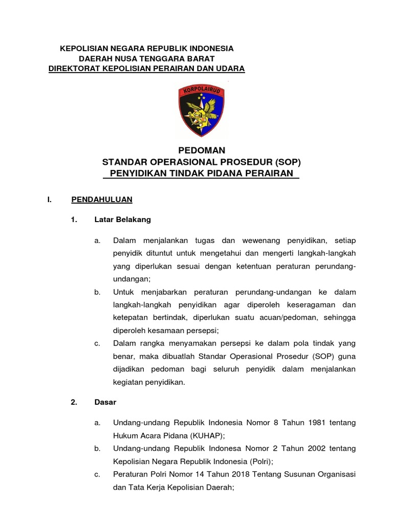 Sop Bidang Penyidikan Dit Polairud Polda NTB | PDF