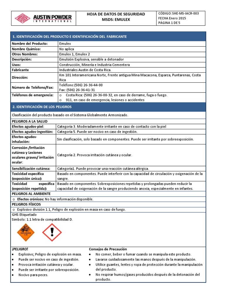 MSDS Emulex 1 | PDF | Contaminación | Carbón