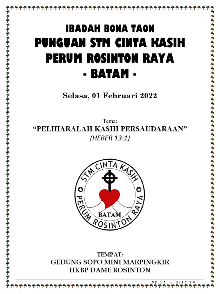 Ibadah Bona Taon STM Cinta Kasih | PDF