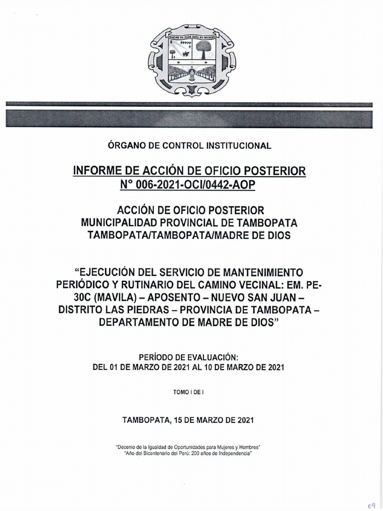 Informe de Accion de Oficio Posterior #006-2021-OCI-0442-AOP | PDF