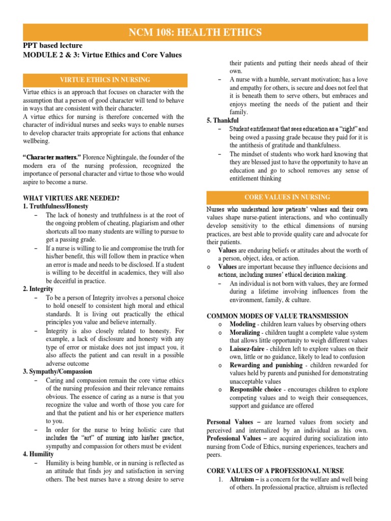 Module 2 3 Health Ethics Pdf Autonomy Nursing
