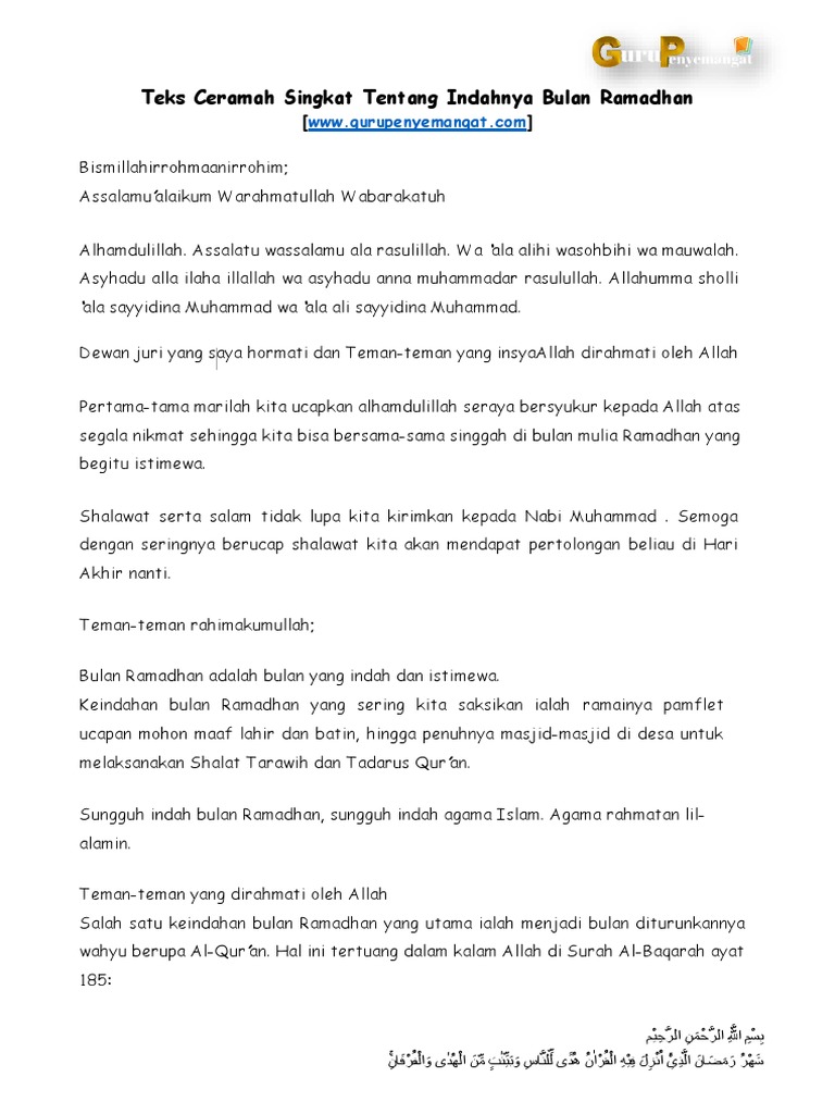 Teks Ceramah Singkat Tentang Indahnya Bulan Ramadhan | PDF | Agama ...