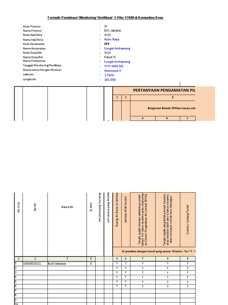 Template Lembar Monitoring - Verifkasi 5 Pilar STBM - v3 - 20201120 | PDF