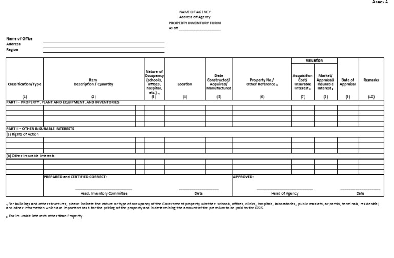 COA Annex A Property Inventory Form | PDF