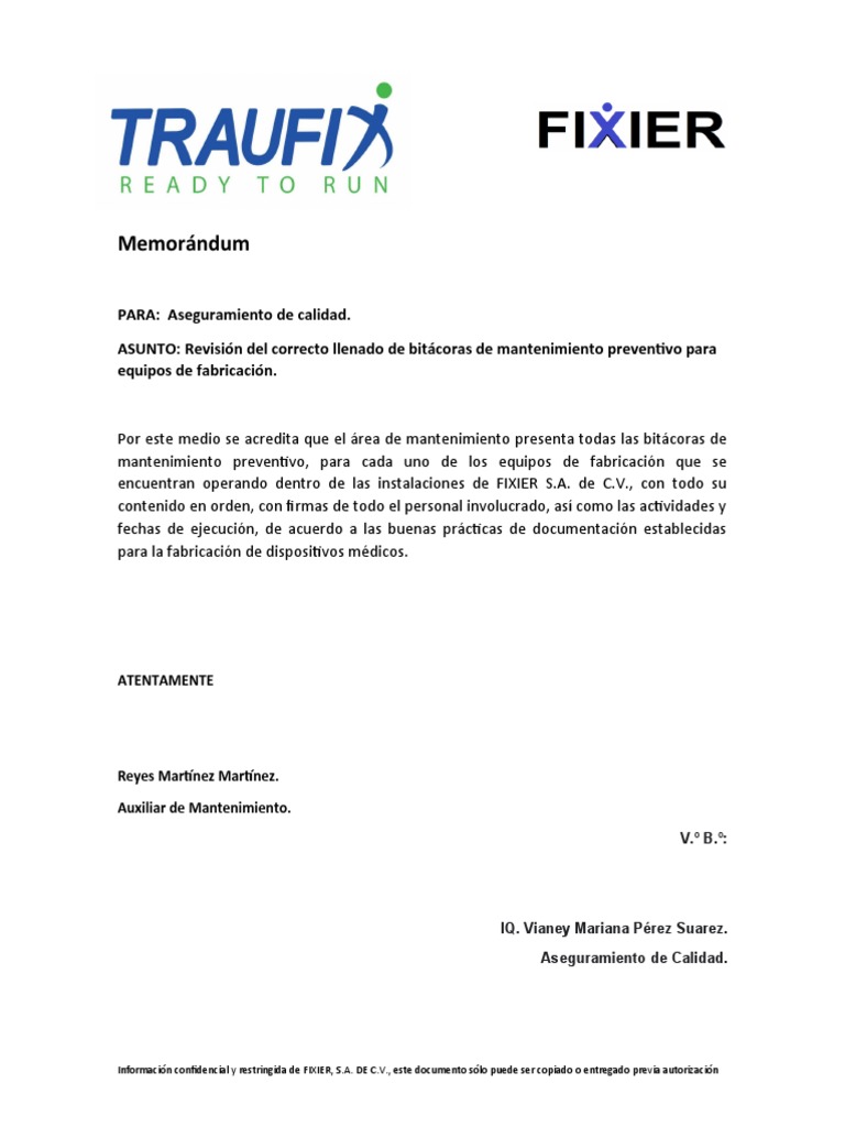 Memorandum de Revisión de Bitacoras | PDF
