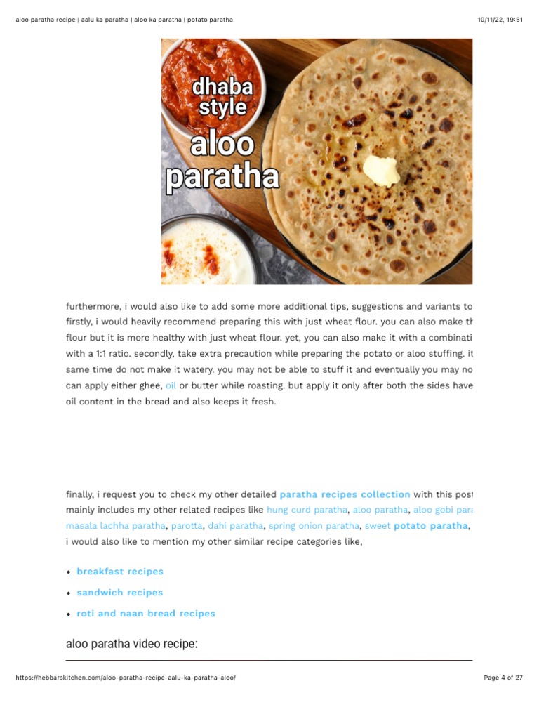 Aloo Paratha Recipe - Aalu Ka Paratha - Aloo Ka Paratha - Potato ...