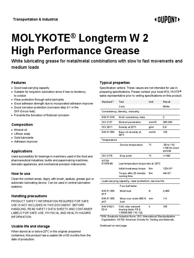 517hoja-tecnica-MOLYKOTE® Longterm W 2 | PDF | Lubricant | Materials