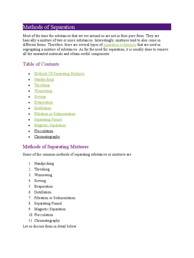 Methods of Separation | PDF | Mixture | Filtration