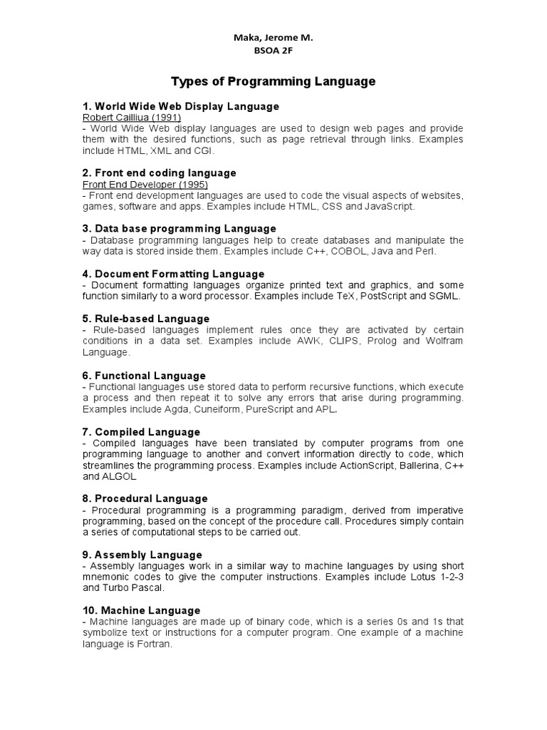Types of Programming Language | PDF Types of Programming Language | PDF