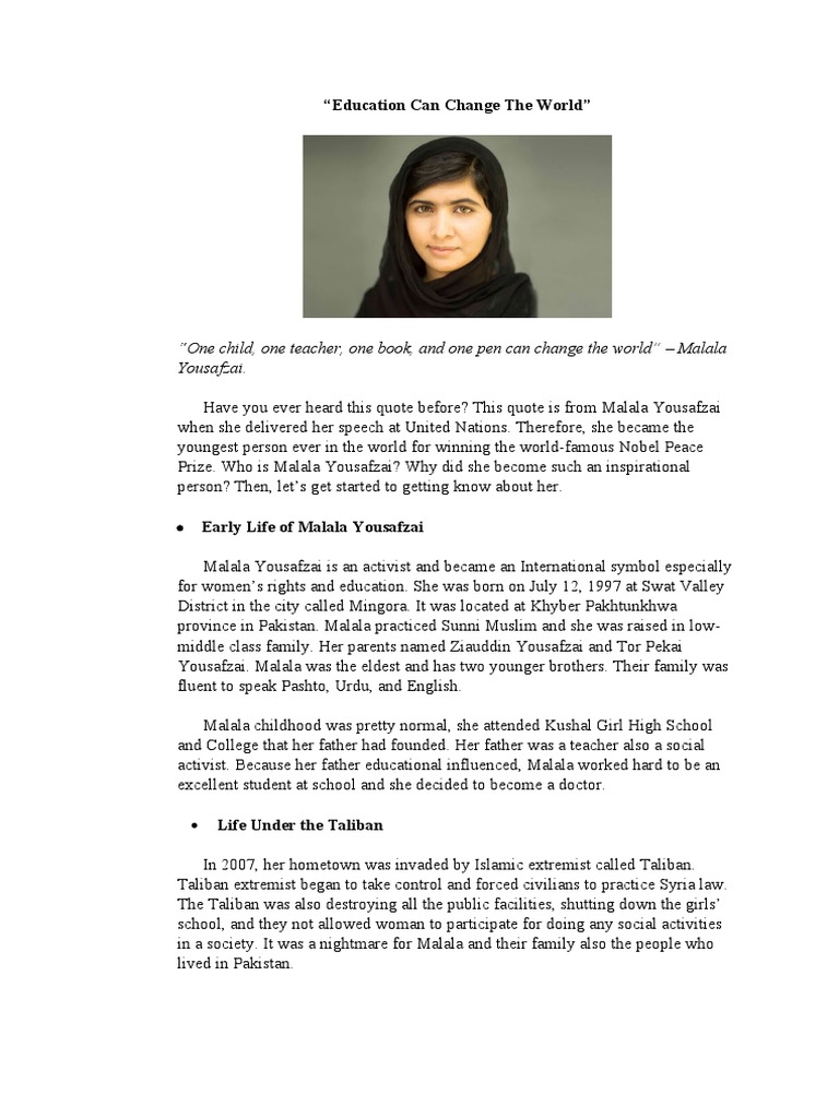 Education Can Change The World | PDF | Malala Yousafzai Education Can Change The World | PDF | Malala Yousafzai
