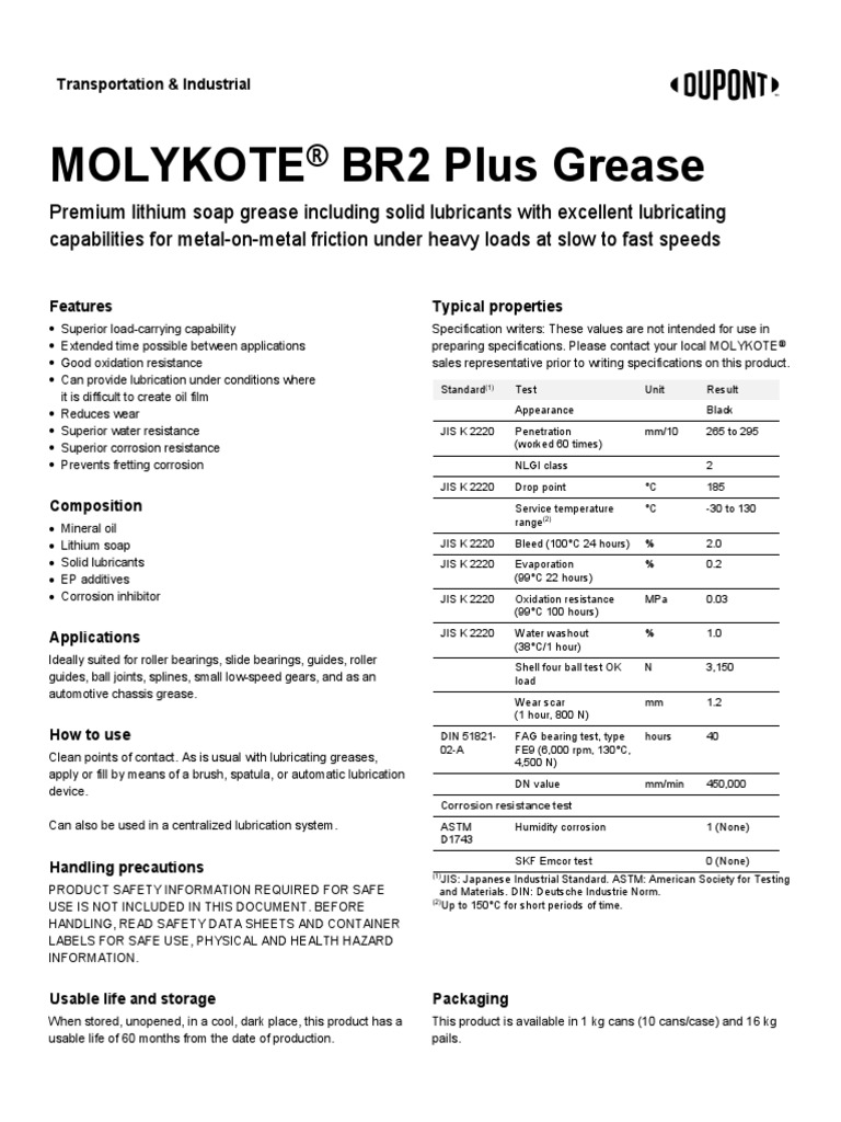 MOLYKOTE BR2 Plus Grease 80-3104A-01 | PDF | Bearing (Mechanical ...