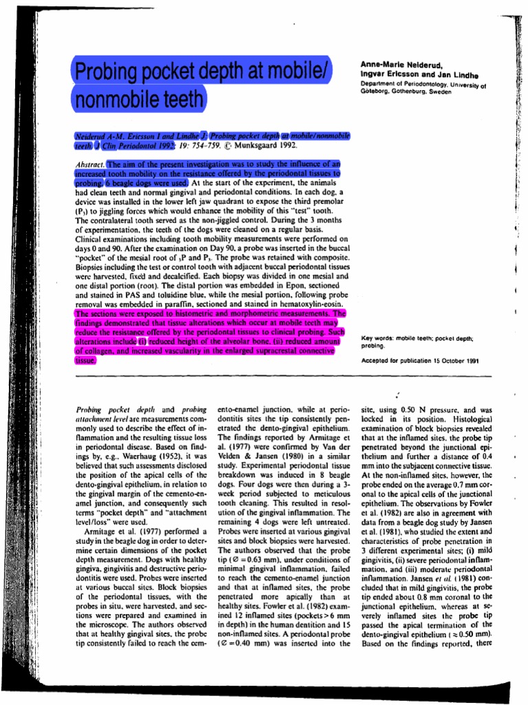 How tooth mobility affects periodontal probe measurements | PDF ...