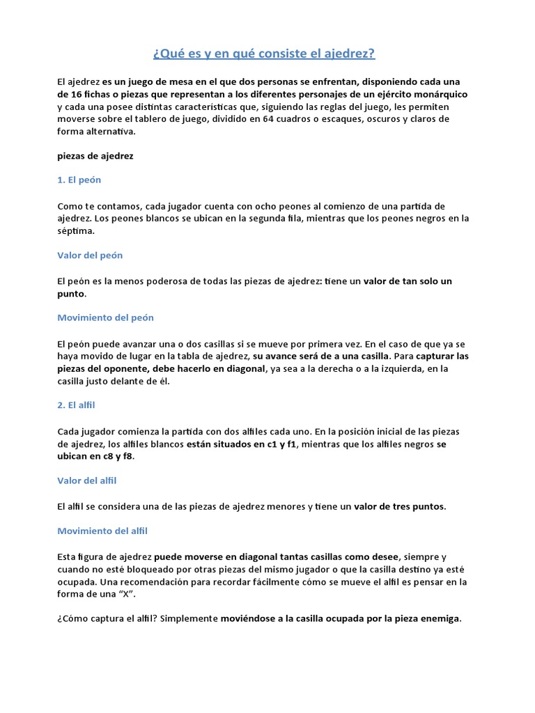 Qué Es y en Qué Consiste El Ajedrez | PDF | Ajedrez | Juegos de mesa ...