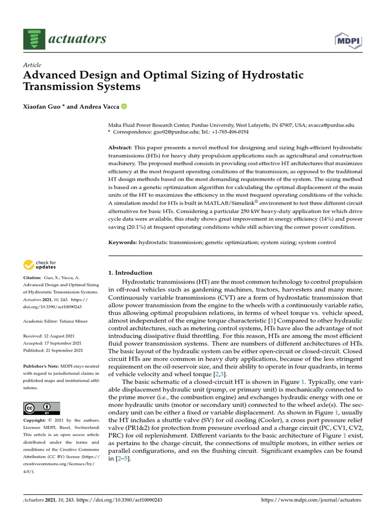 Advanced Design & Optimal Sizing of Hydrostatic Transmission Systems ...