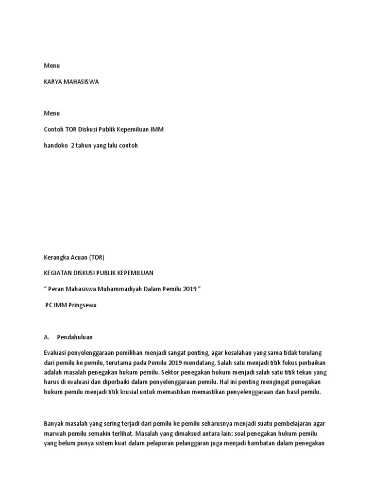 Diskusi Publik Pemilu 2019 IMM | PDF