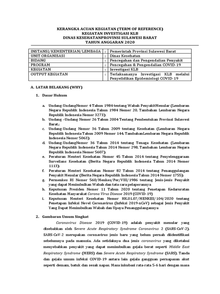 KAK Investigasi KLB - C19 | PDF