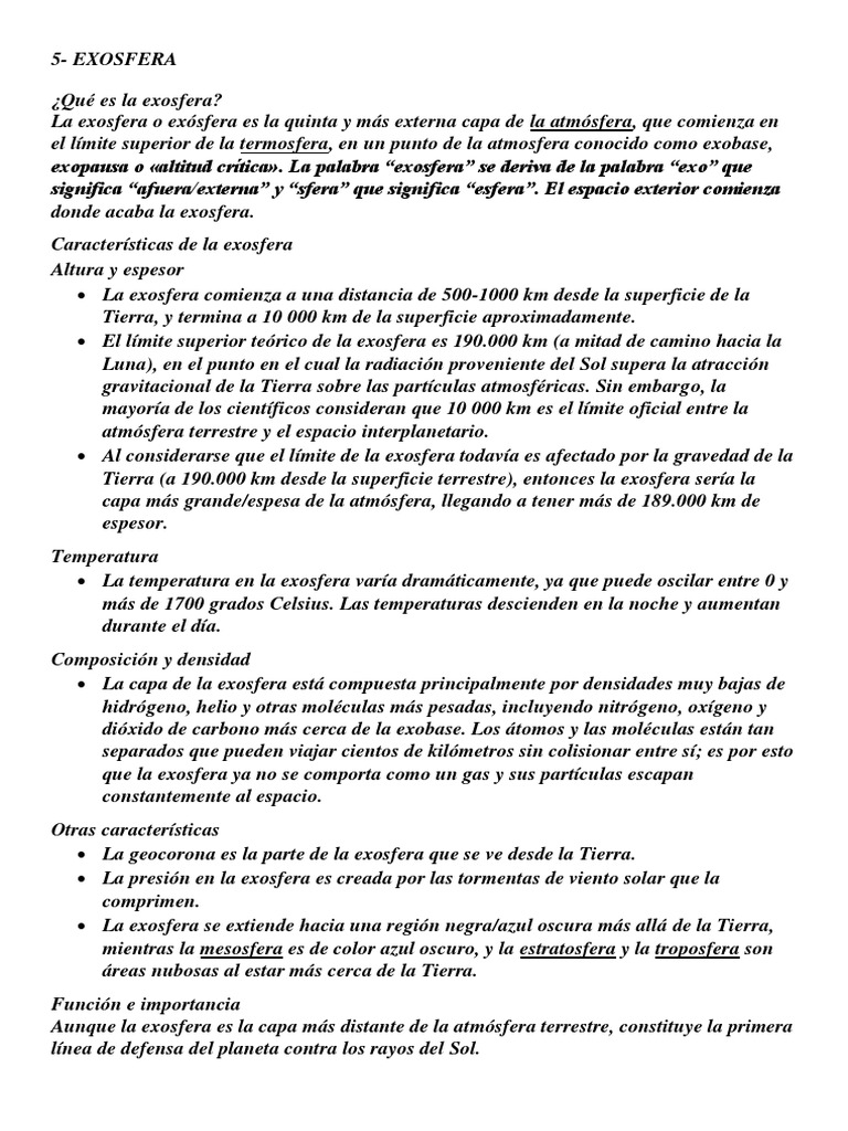 Características de la Exosfera Terrestre | PDF | Atmósfera | Atmósfera de tierra
