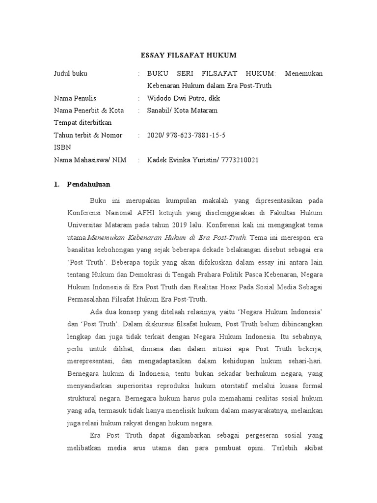 Essay Filsafat Hukum | PDF
