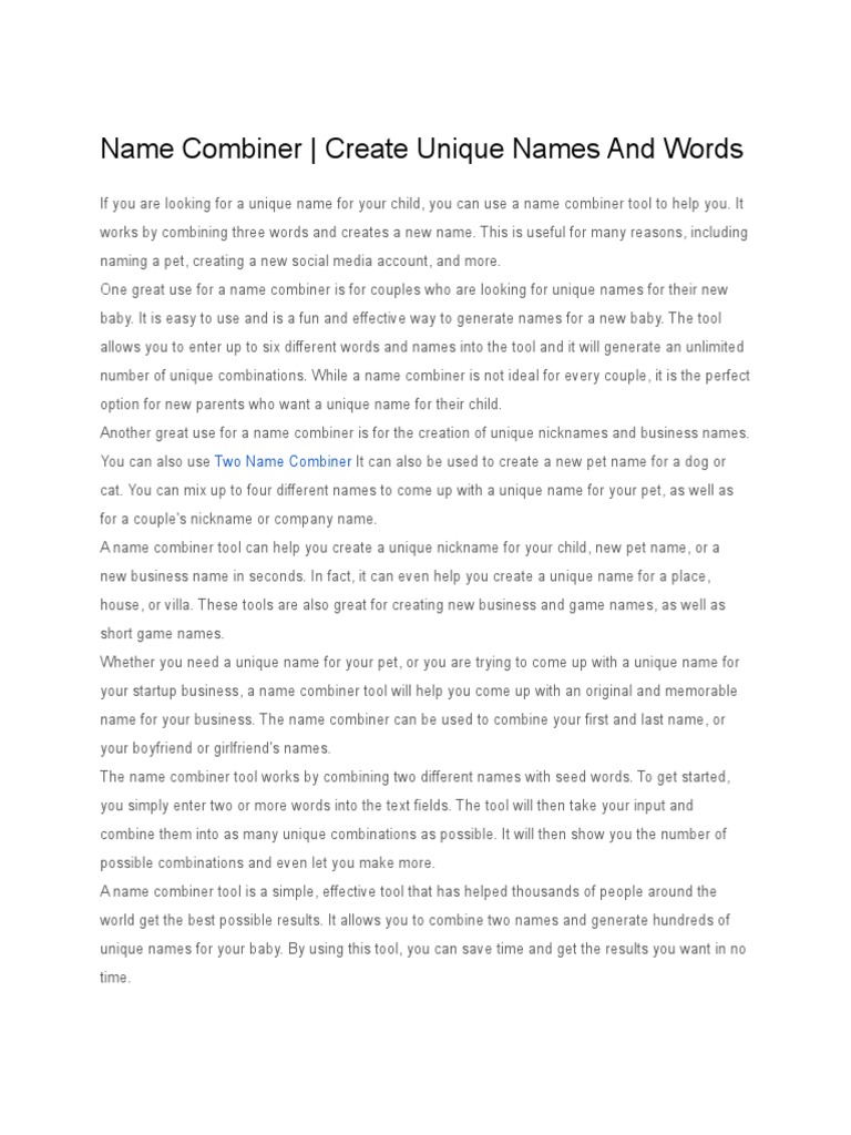 Name Combiner Create Unique Names and Words | PDF