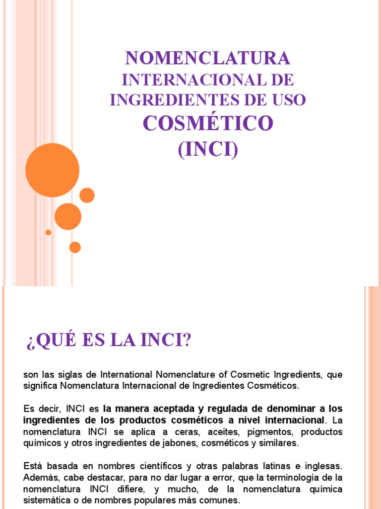 Nomenclatura INCI en Cosméticos | PDF | Productos cosméticos | Química