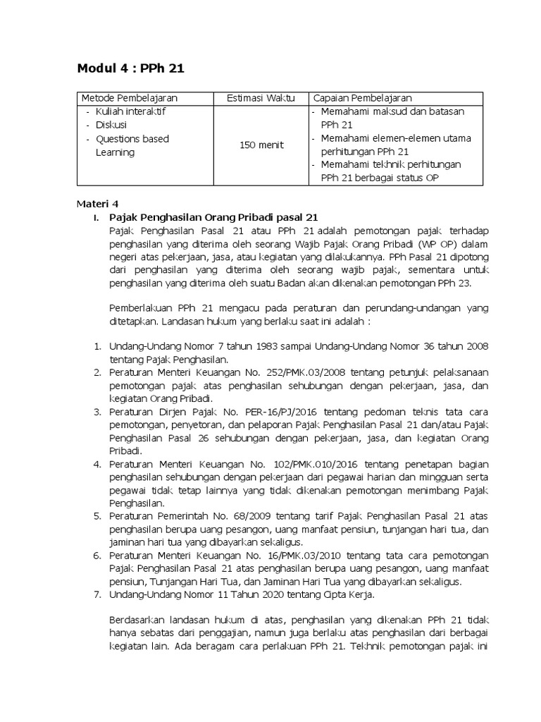 Draft Modul PPH 21 | PDF | Bisnis