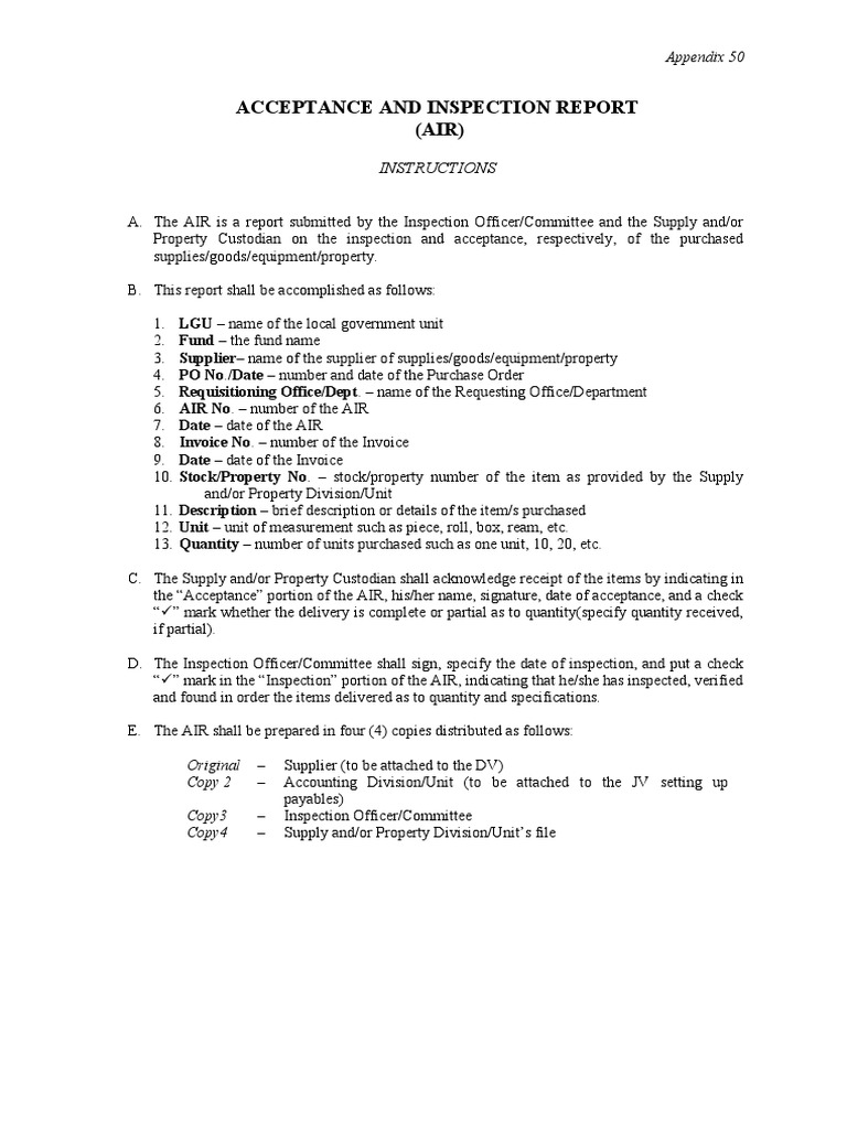 Appendix 50 - Instructions - AIR | PDF