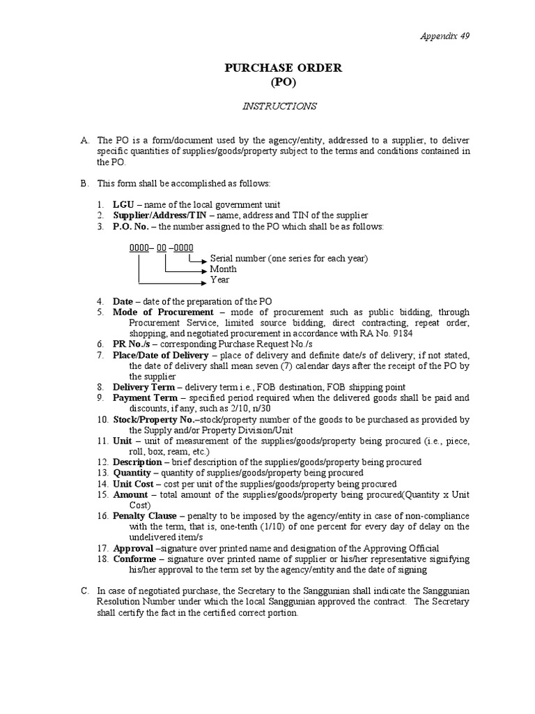 Appendix 49 - Instructions - PO | Download Free PDF | Business | Economies