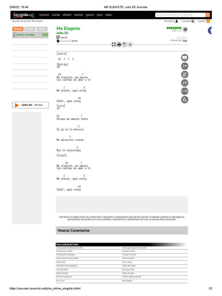 Me Elegiste, John Eli - Acordes | PDF | Música grabada | Canciones