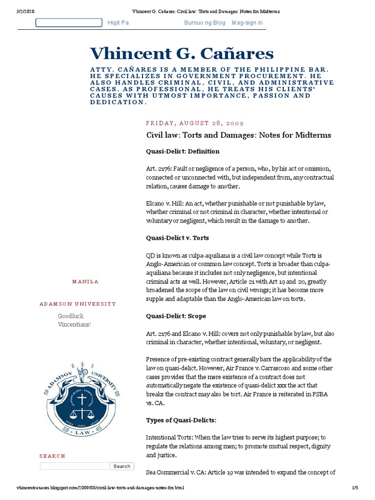 Quasi-Delict Primer | PDF | Tort | Negligence