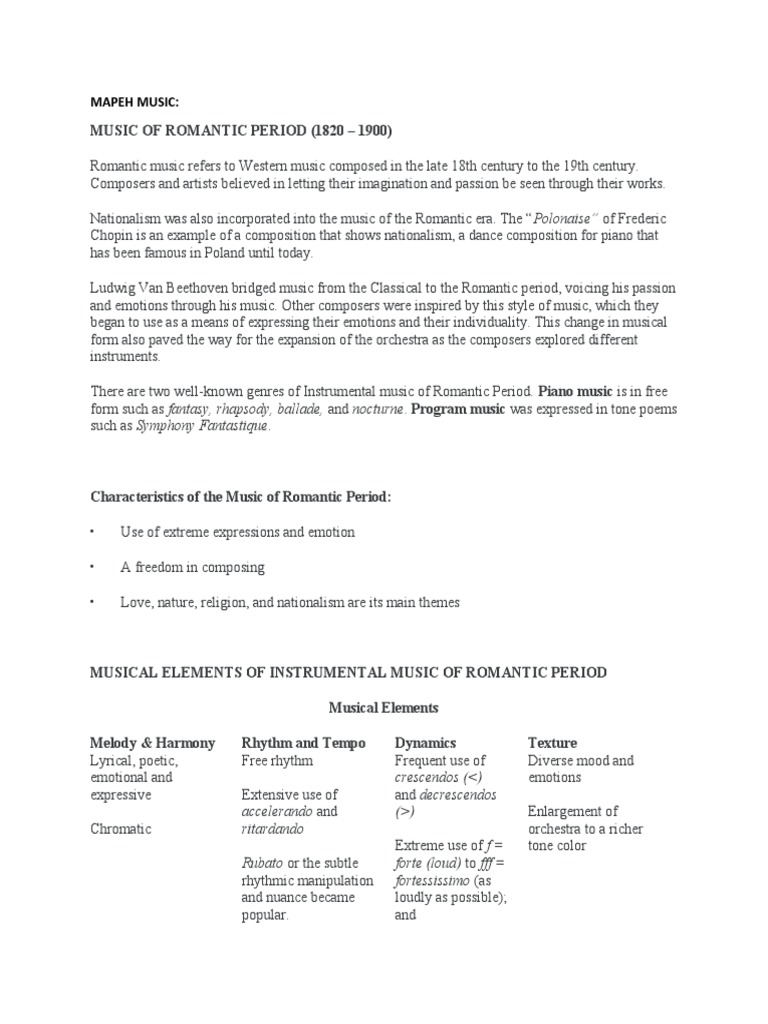 Romantic Period Music Guide | PDF | Romantic Music | Frédéric Chopin