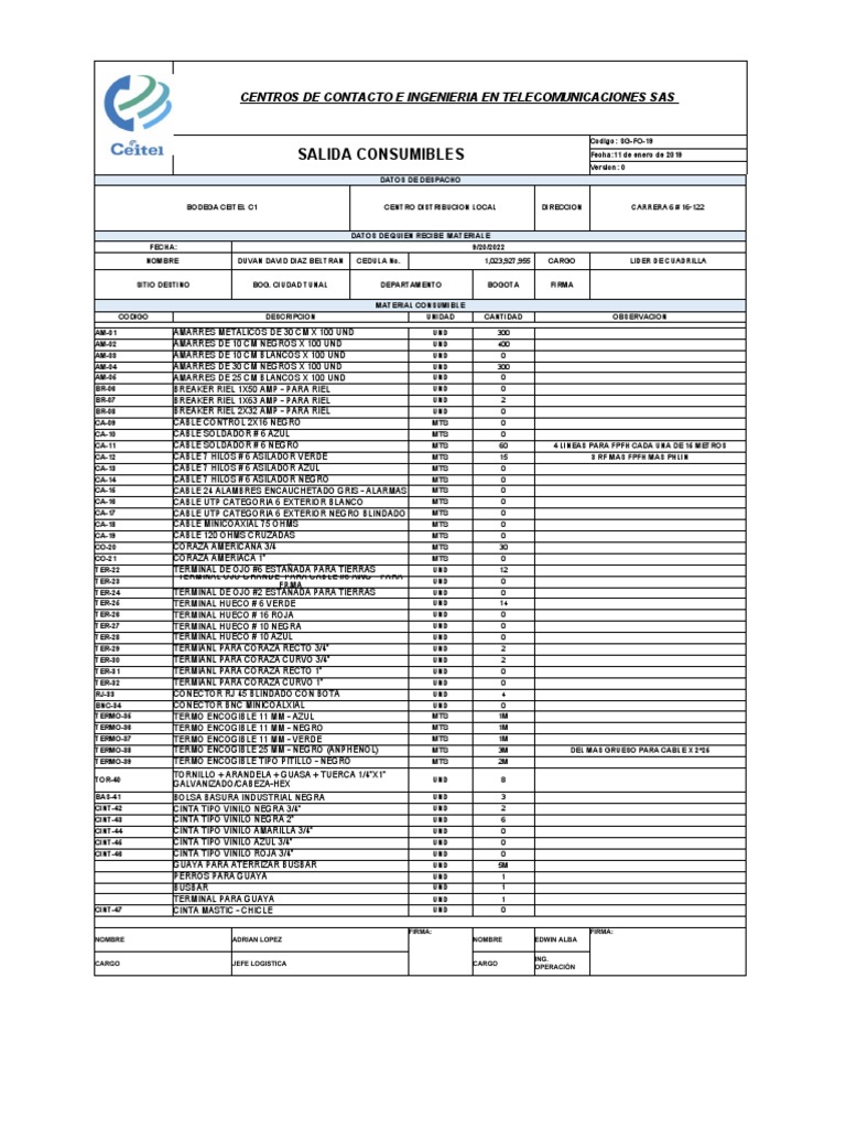 Sg-Fo-19 - Formato Solicitud Material Bog. Ciudad Tunal | PDF | Equipo ...