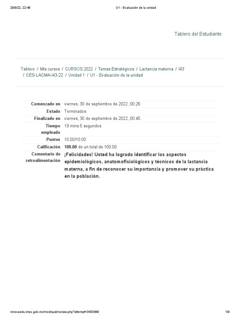 U1 - Evaluación de La Unidad Curso Lactancia Materna | PDF ... U1 - Evaluación de La Unidad Curso Lactancia Materna | PDF ...