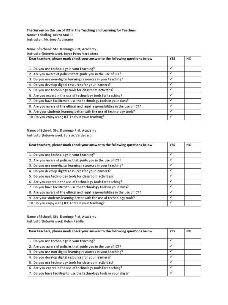 The Survey On The Use of ICT in The Teaching and Learning For Teachers ...