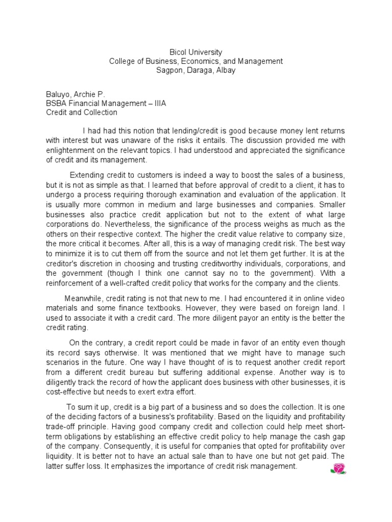 Reflection | PDF | Credit | Finance & Money Management