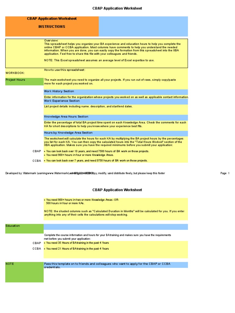Cbap Application Worksheet | PDF | Worksheet | Spreadsheet