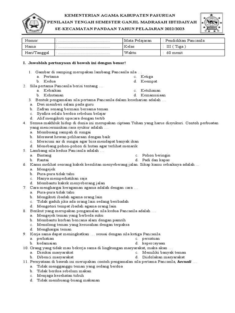 Pancasila Kls 3 | PDF
