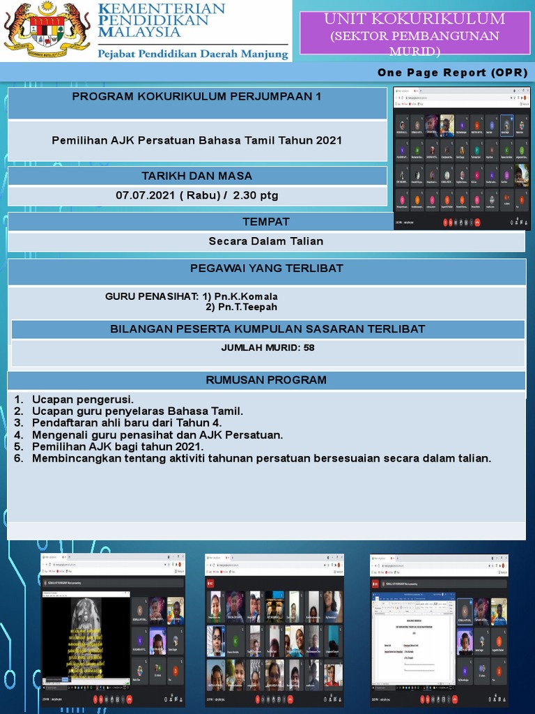 One Page Report Persatuan BT 2021 | PDF | Sains & Matematika
