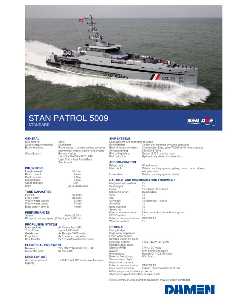 Product Sheet Damen Stan Patrol 5009 Standard | PDF | Ships | Shipping