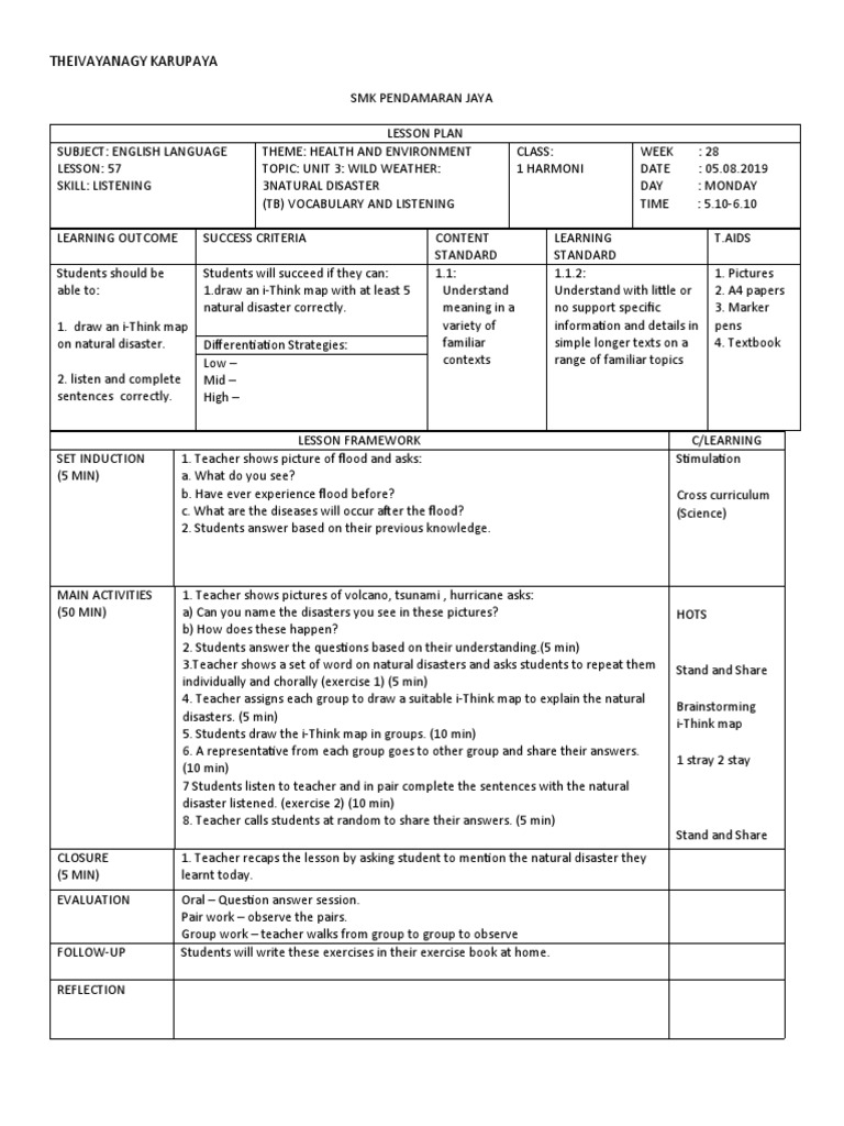 Natural Disasters Lesson Plan | PDF | Lesson Plan | Teachers