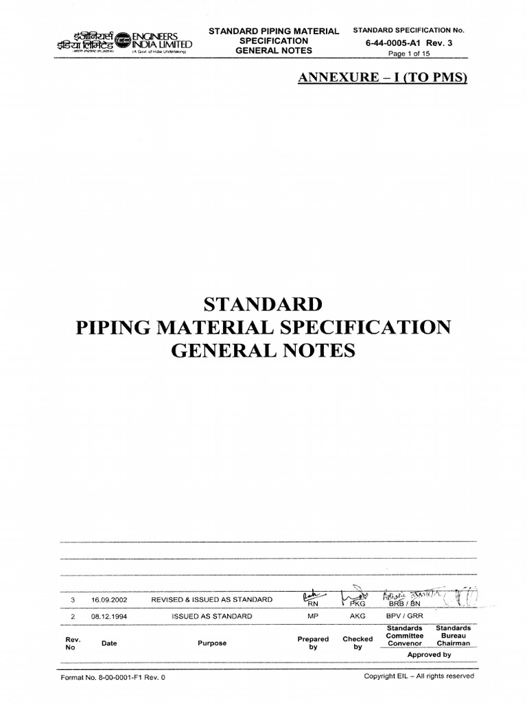 Standard Piping Material Specification No Notes | PDF | Pipe (Fluid ...