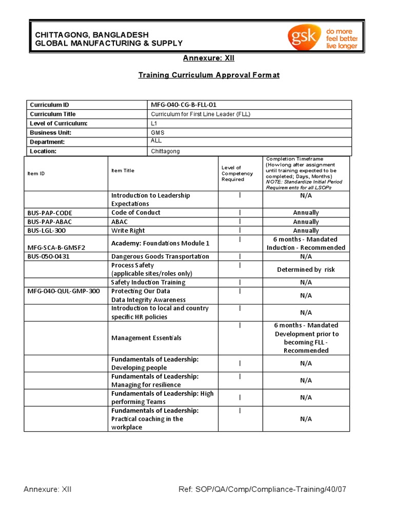 Training Matrix or Curriculum Approval Template | PDF | Business