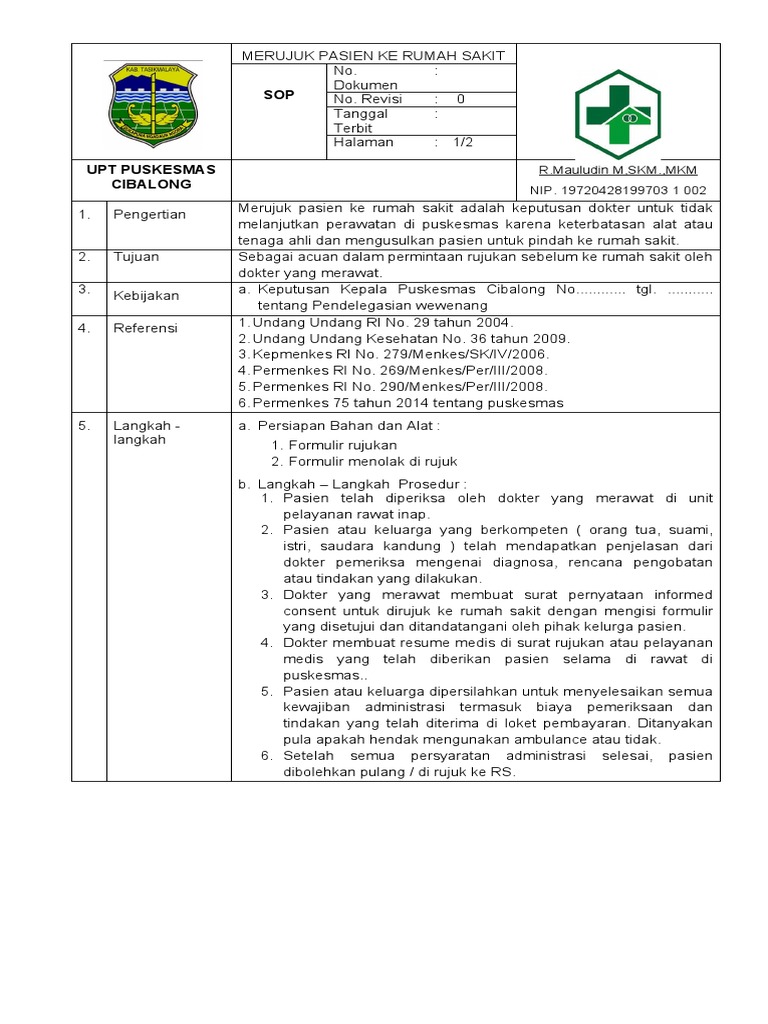 Sop Merujuk Pasien Ke RS | PDF